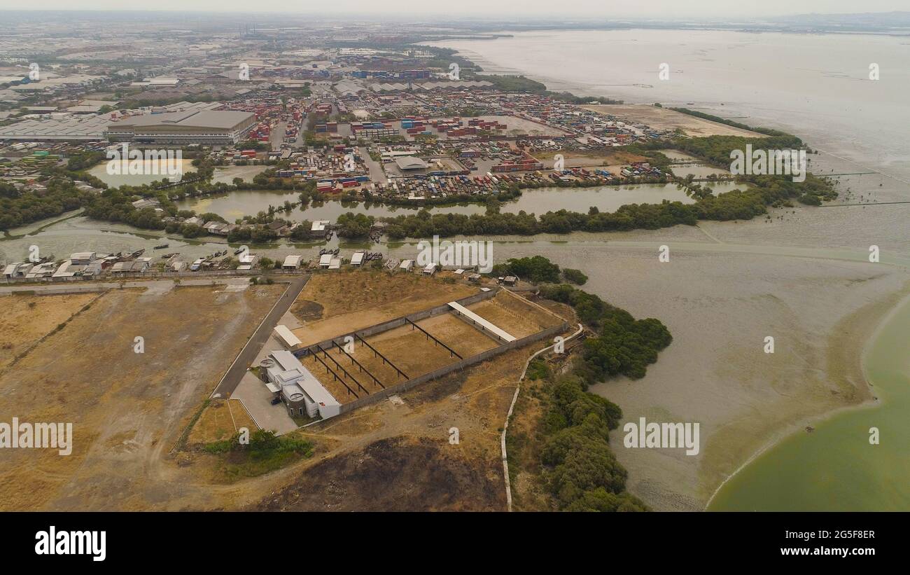 aerial view container terminal port surabaya. cargo industrial port ...
