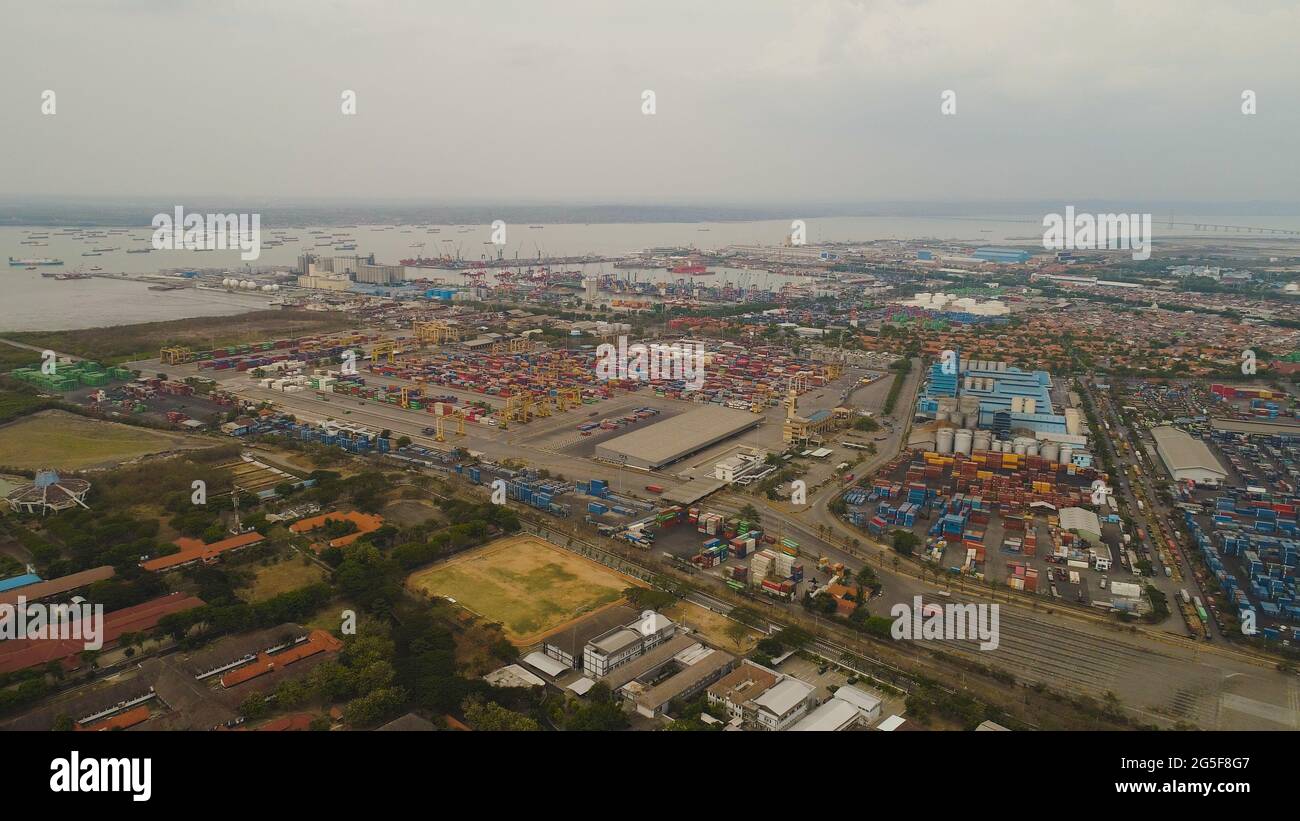 aerial view container terminal port surabaya. cargo industrial port ...