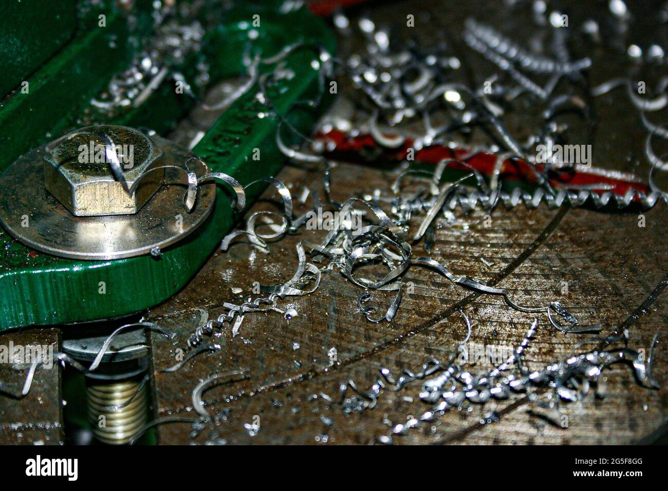 Metal filings on workbench Stock Photo - Alamy