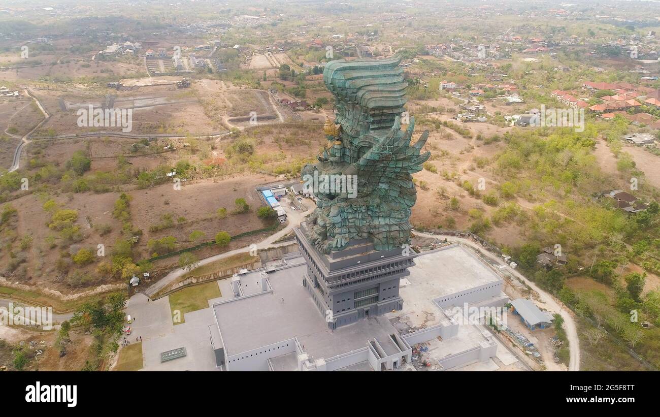 Aerial view statue hindu god garuda wisnu kencana Statue, Bali. Statue at entrance Garuda Wisnu ...