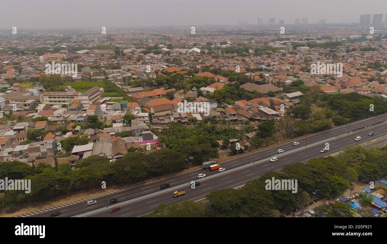 Aerial cityscape modern city Surabaya with highway, skyscrapers ...