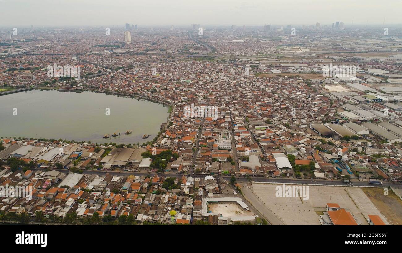 Aerial cityscape city Surabaya with skyscrapers, buildings and houses ...