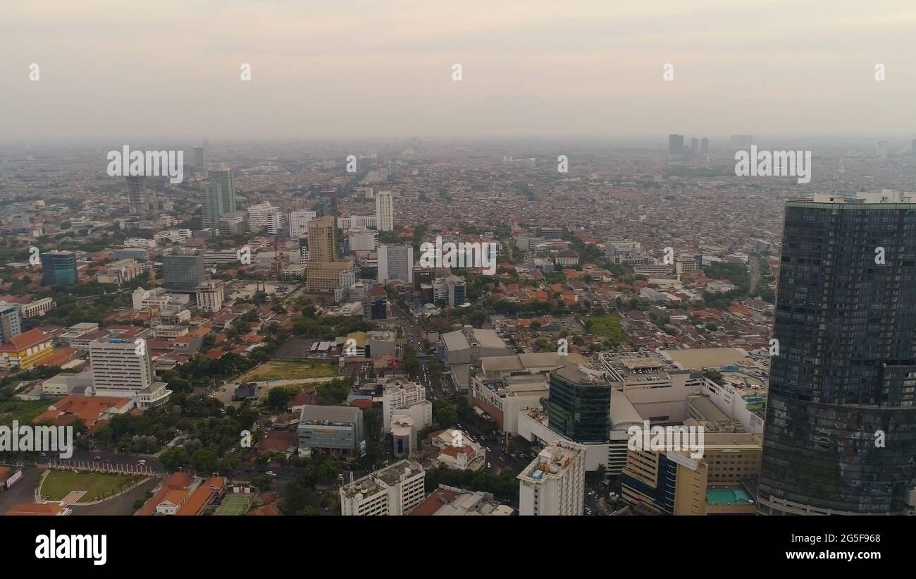 Aerial cityscape modern city Surabaya with skyscrapers, buildings and ...
