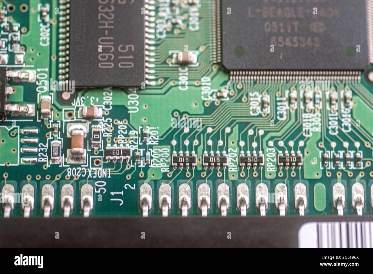 Close up of an electronic PCB in this case an external hard disk drive ...