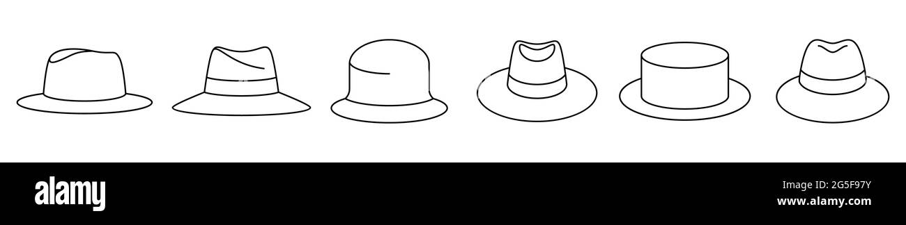 Classic panama hat icon. Set of vintage panama hat icons. Vector ...