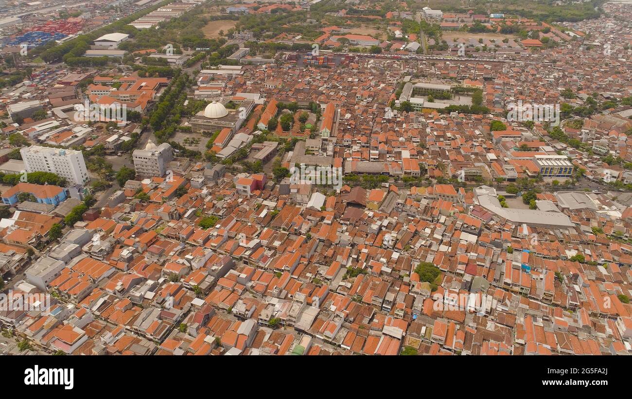 Aerial cityscape densely built asian city. urban environment in asia ...