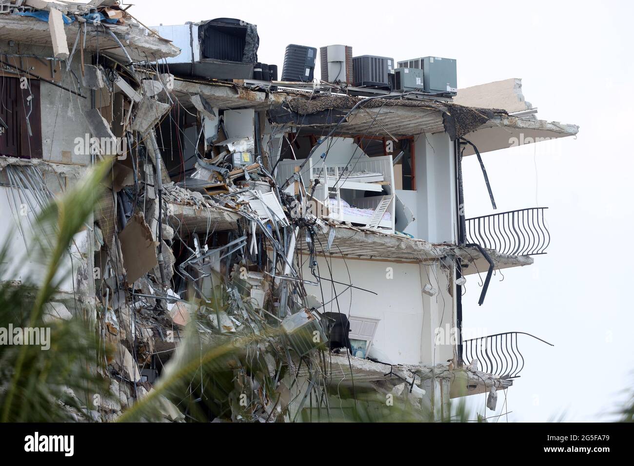 Surfside FL, USA. 26th June, 2021. General view of the collapsed condo ...