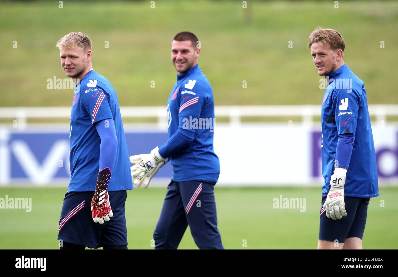 England goalkeeper Aaron Ramsdale (left), Sam Johnstone (centre) and ...