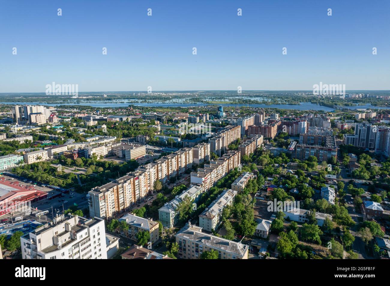 Aerial city view, cityscape drone view of central city streets Stock ...