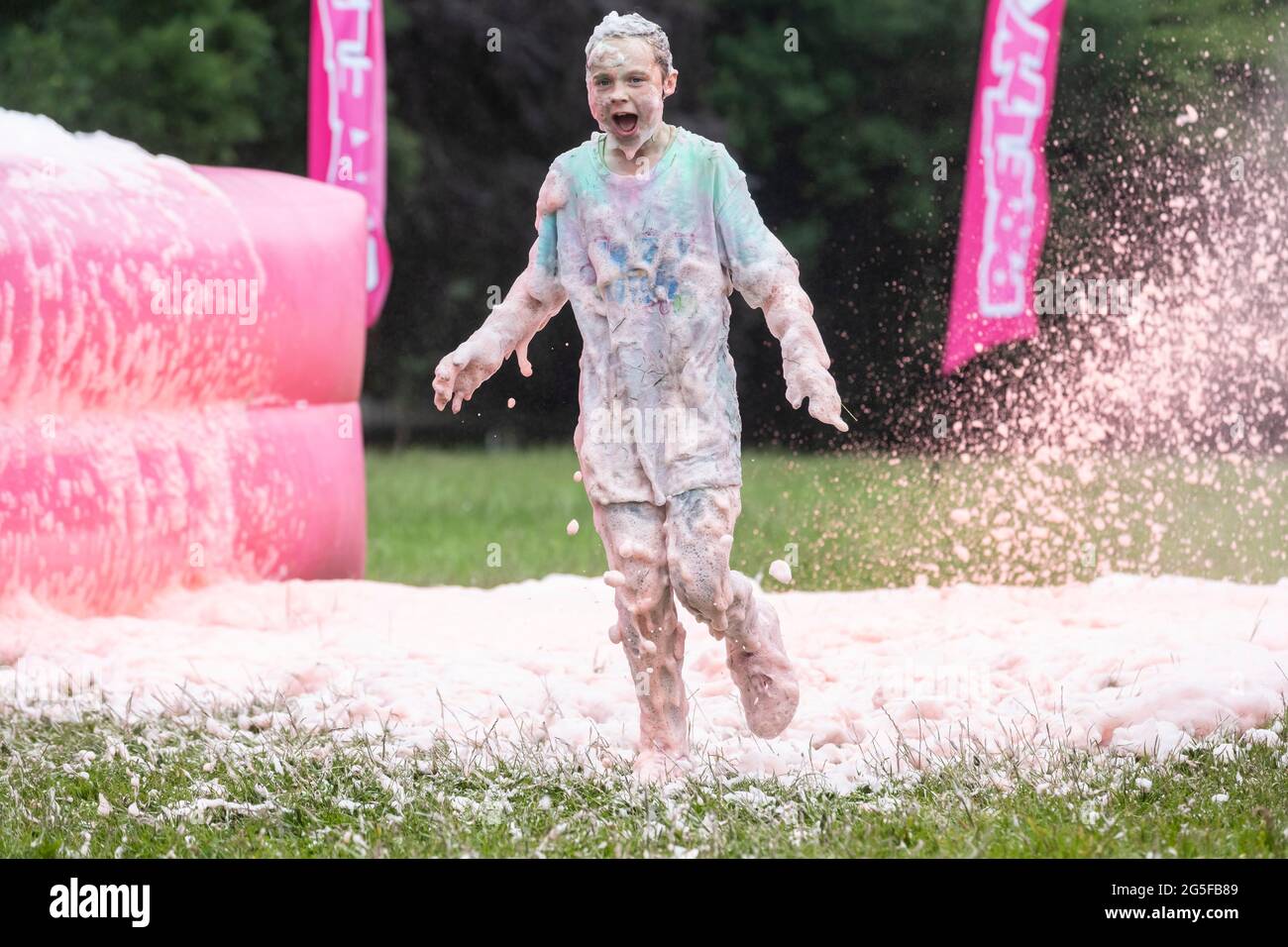 Northampton, UK, 27th June 2021. Bubble Rush 2021 5K, Great fun in ...