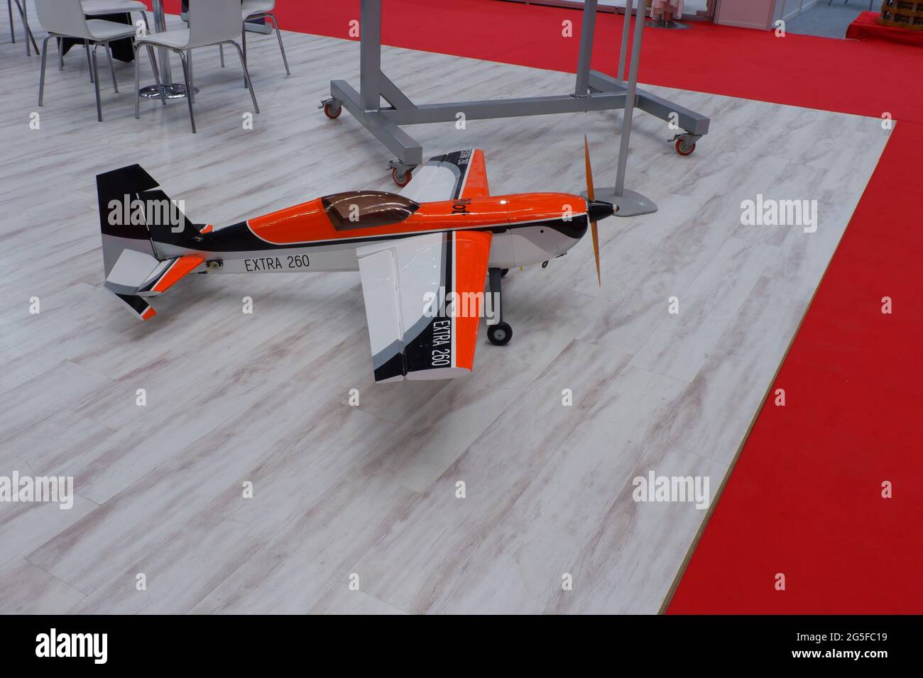 Model of a Designed Turkish Plane indoor on the floor at an exhibition ...