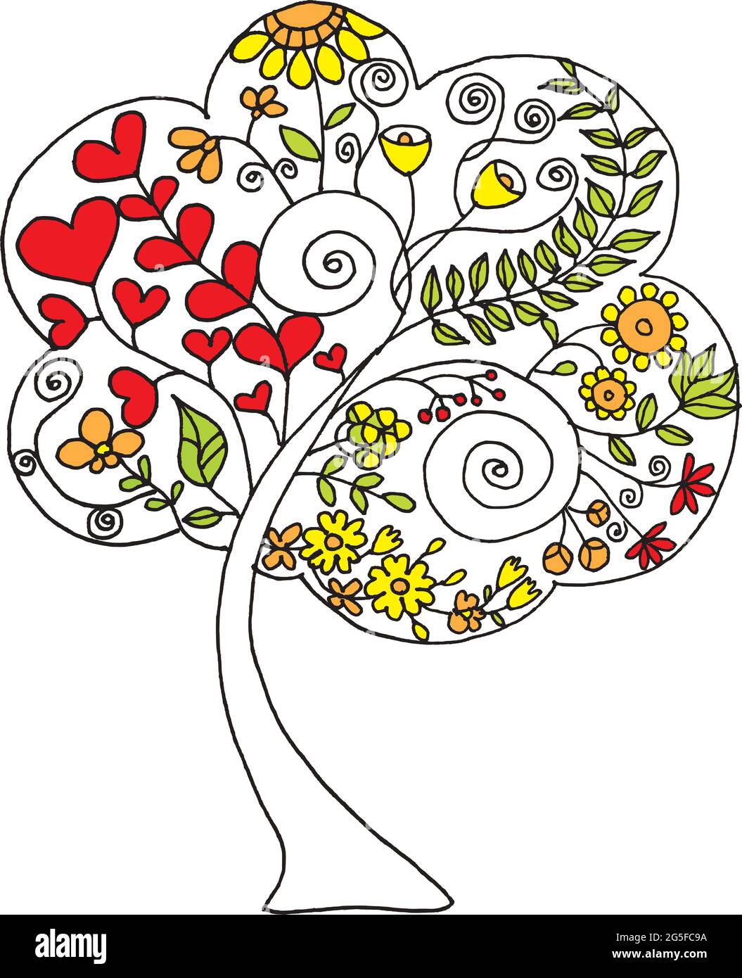 Vector illustration tree flower heart-shaped design pattern Stock Photo ...