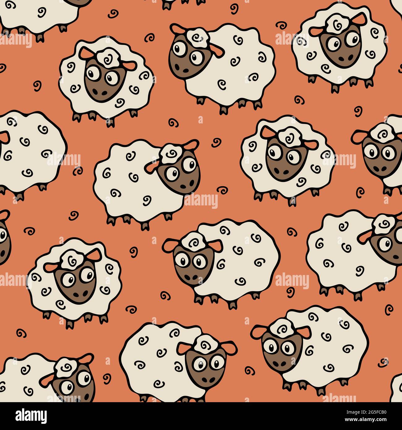 Seamless vector pattern with cartoon sheep on pink background. Cute ...