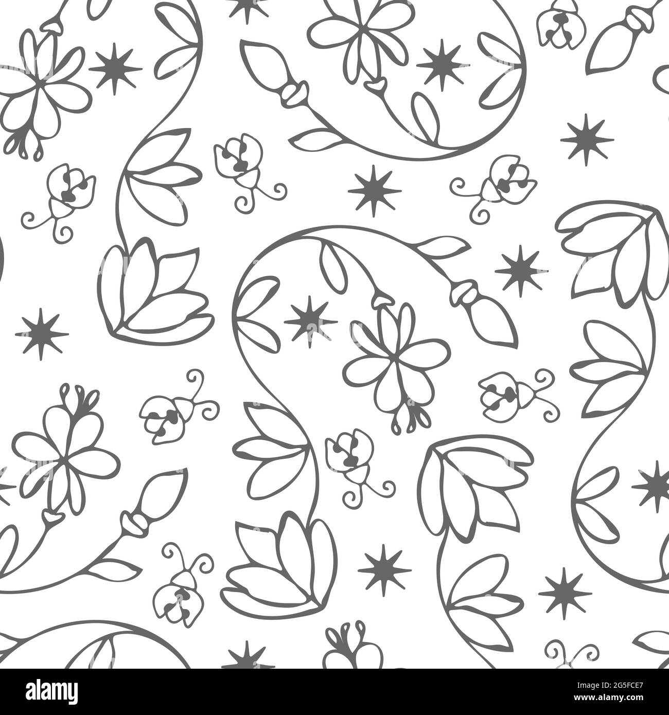 Seamless vector pattern with calming plant and ladybirds on white ...
