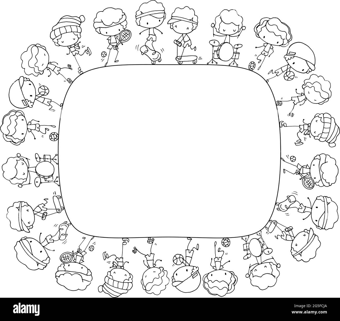 Vector illustration cartoon boy playing musical instruments, pulley ...