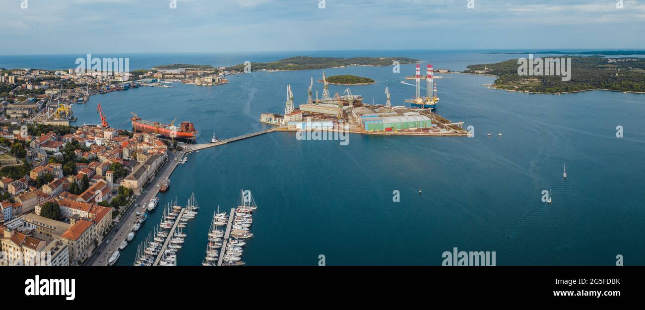 Aerial view on harbor of city Pula, Croatia Stock Photo - Alamy