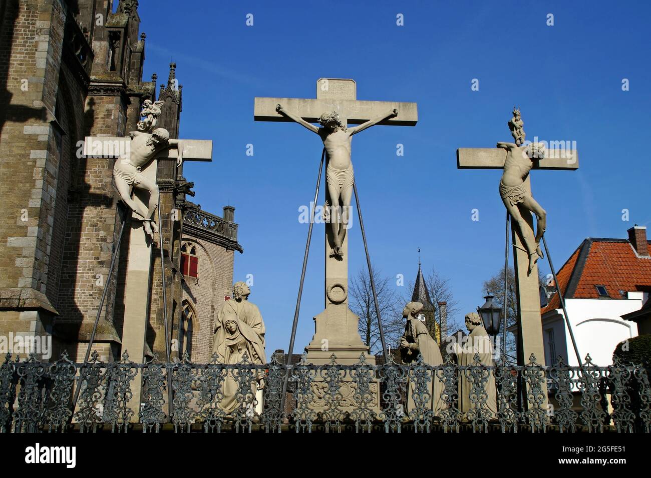 A beautiful view of crucified sculptures in front of Xanten cathedral ...