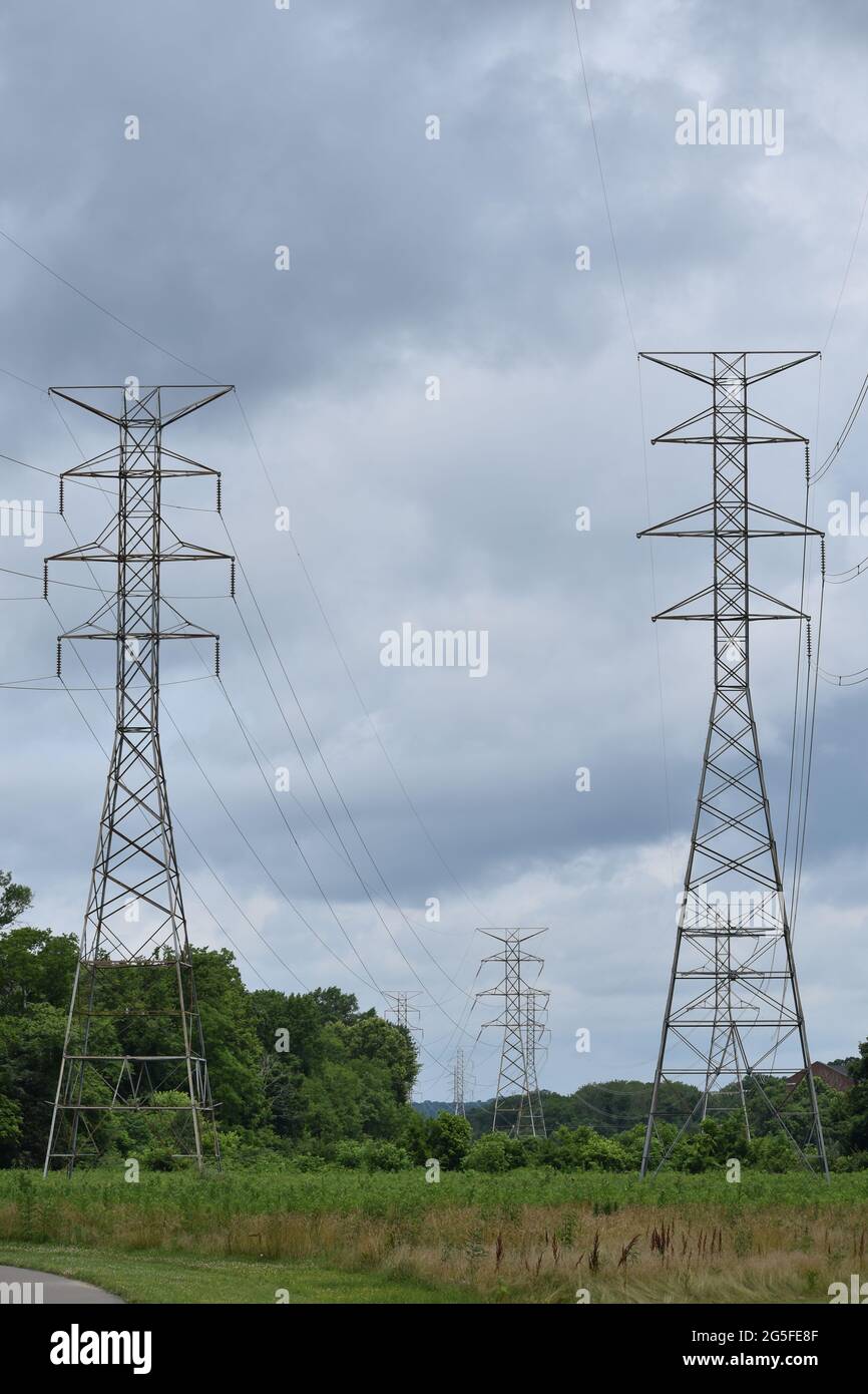 Electrical wires in a rural setting. Power industry and infrastructure ...