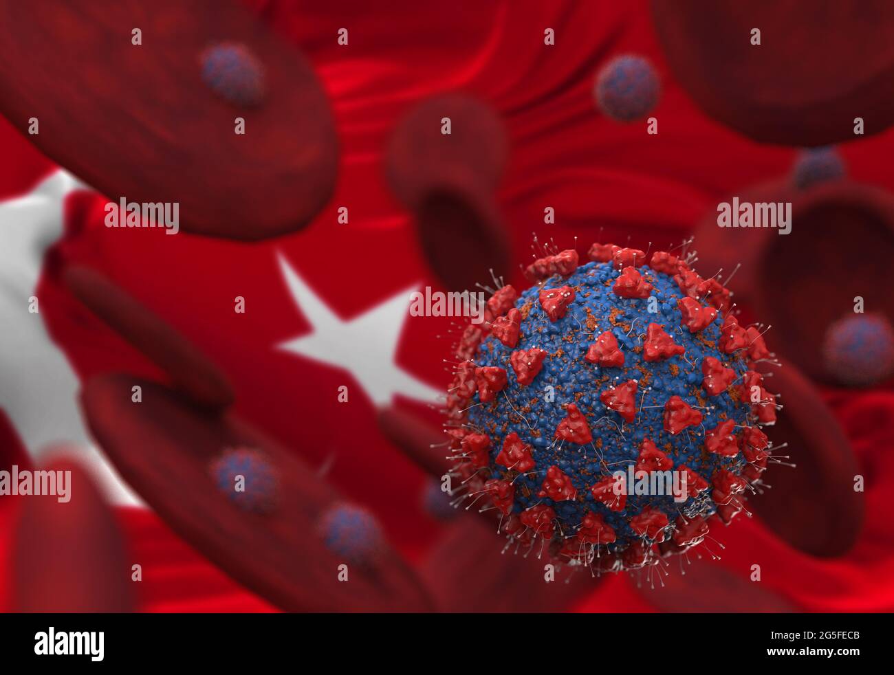 Virus and blood cells against flag of Turkey. 3d illustration. viral ...