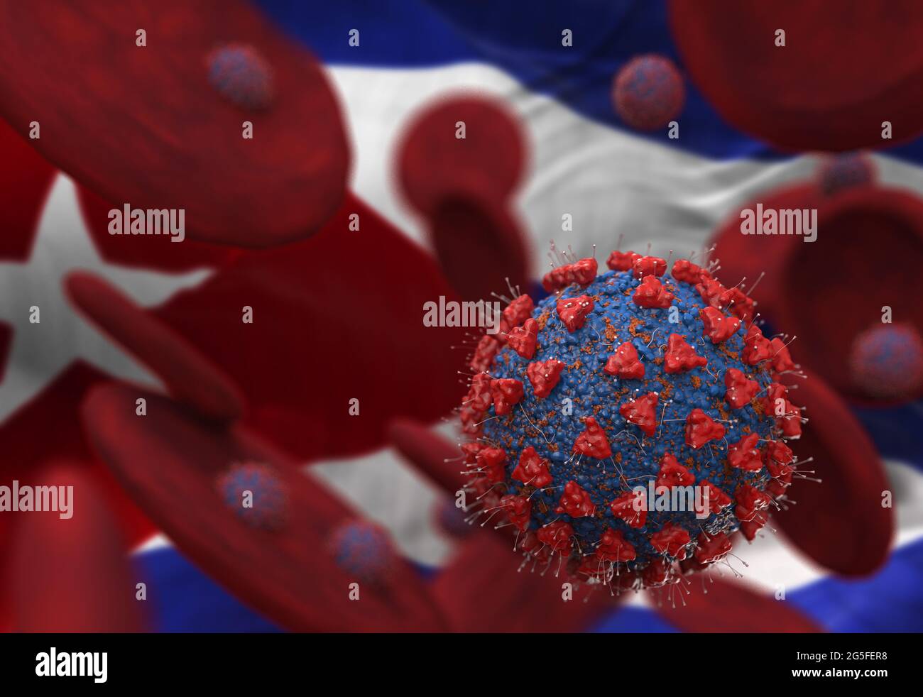 Virus and blood cells against flag of Cuba. 3d illustration. viral ...