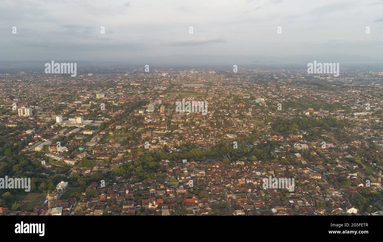 aerial view Yogyakarta with buildings and houses at sunset. urban ...