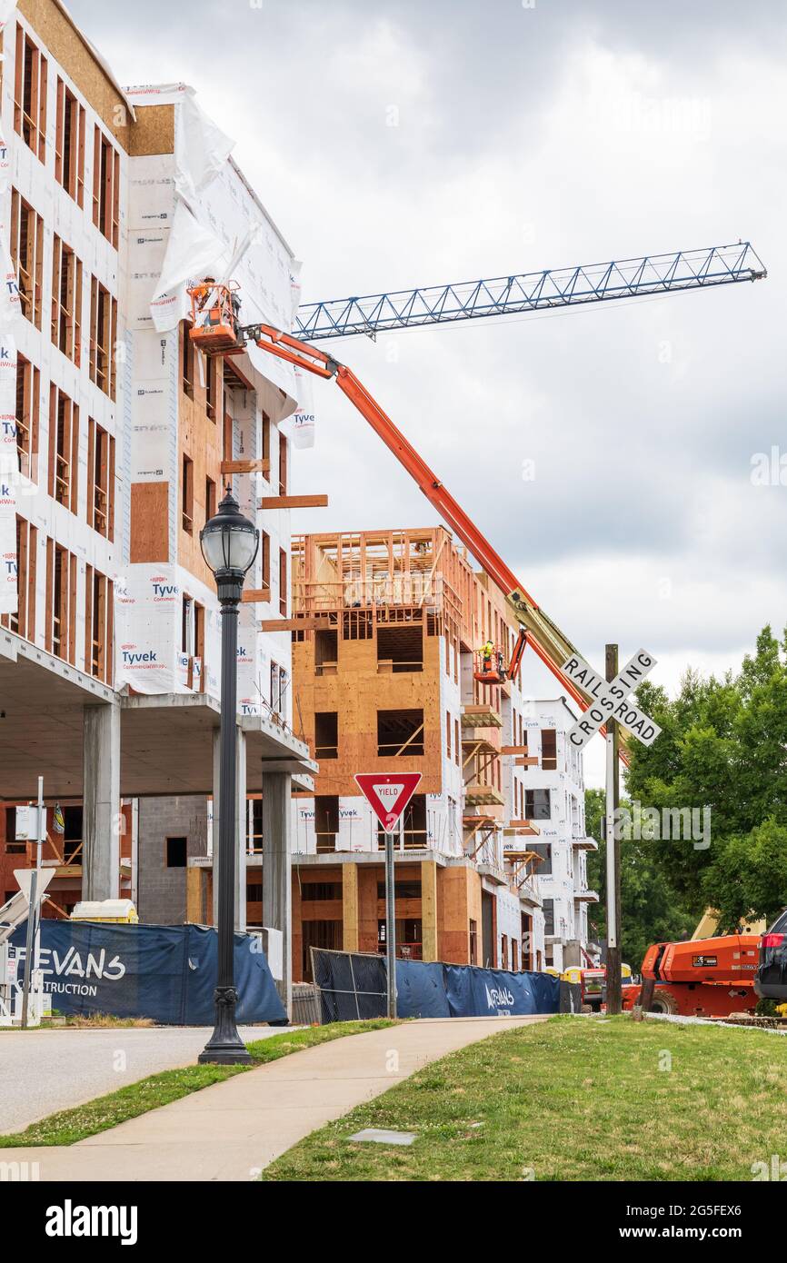 GREENVILLE, SC, USA-23 JUNE 2021: New construction showing wood framing ...