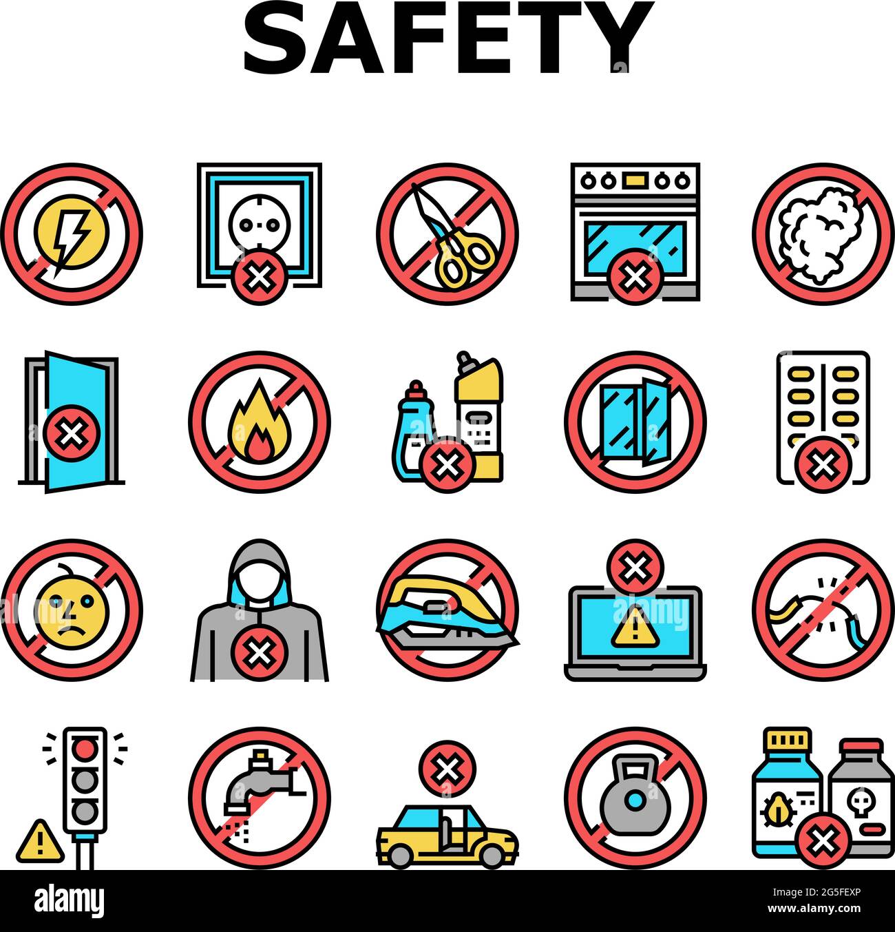 Child Life Safety Collection Icons Set Vector Stock Vector Image & Art ...