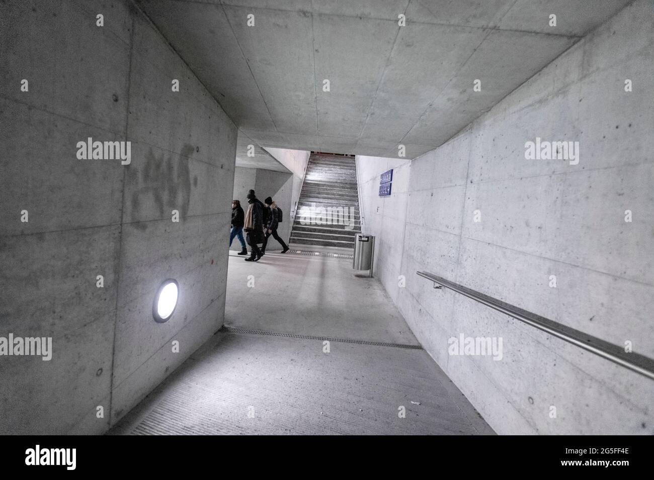 A pedestrian underpass at the Landquart train station in Graubunden ...