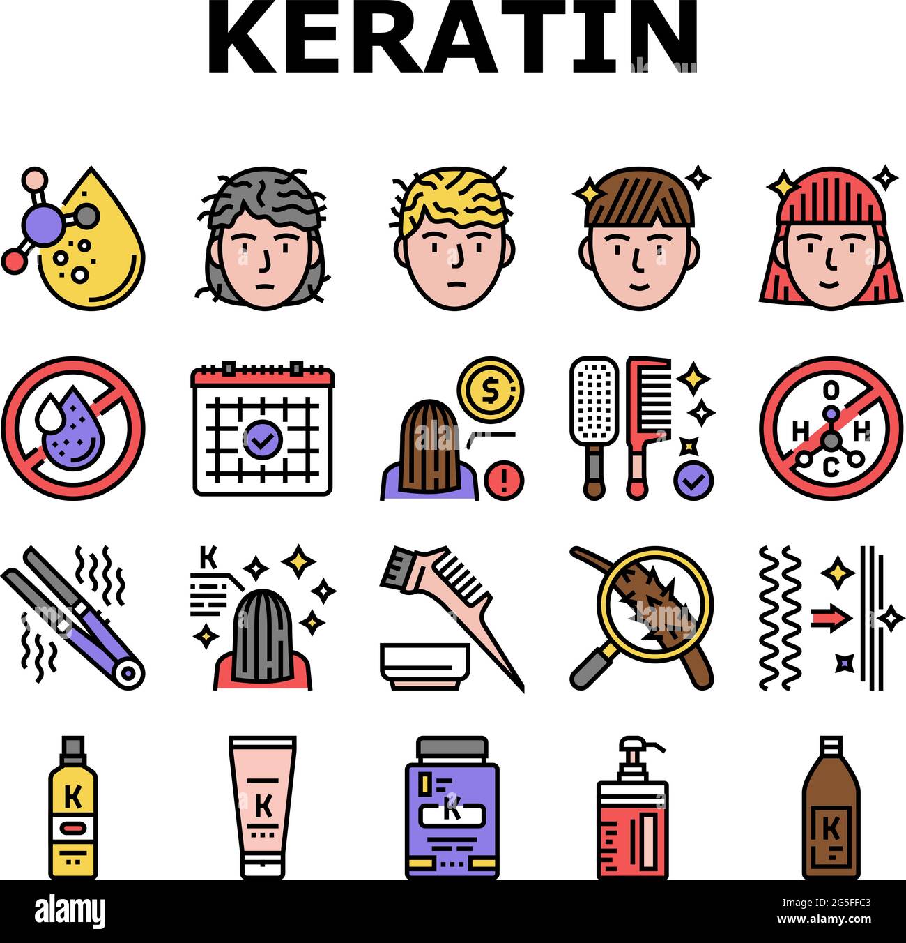 Keratin Hair Procedure Collection Icons Set Vector Stock Vector Image ...
