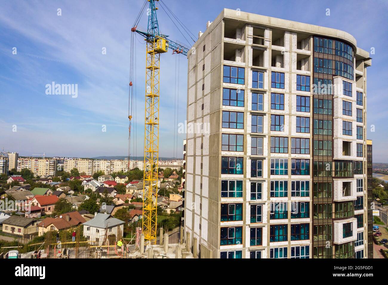 High residential apartment building under construction. Real estate ...