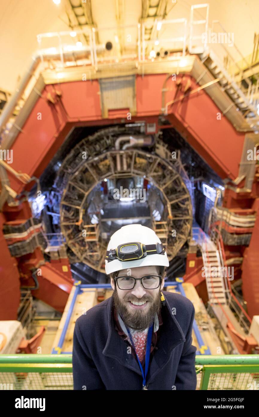 Norwegian scientist Arild Velure next to the ALICE detector on the LHC ...