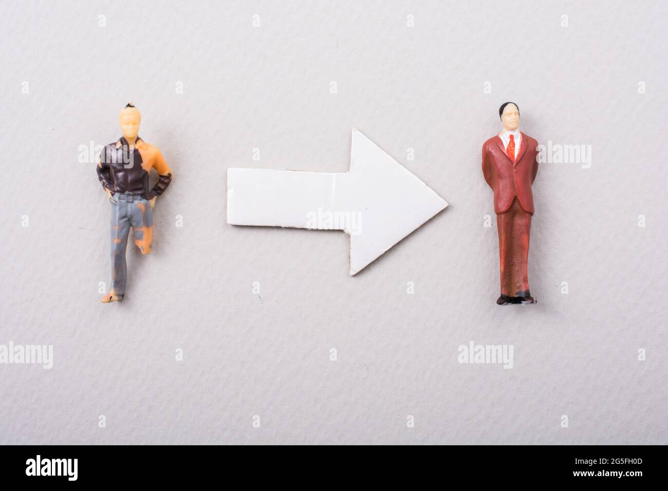A success concept with an arrow from a homeless man to a successful ...