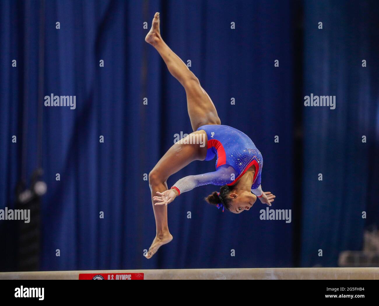June 25, 2021: Amari Drayton performs on the balance beam during Day 1 ...