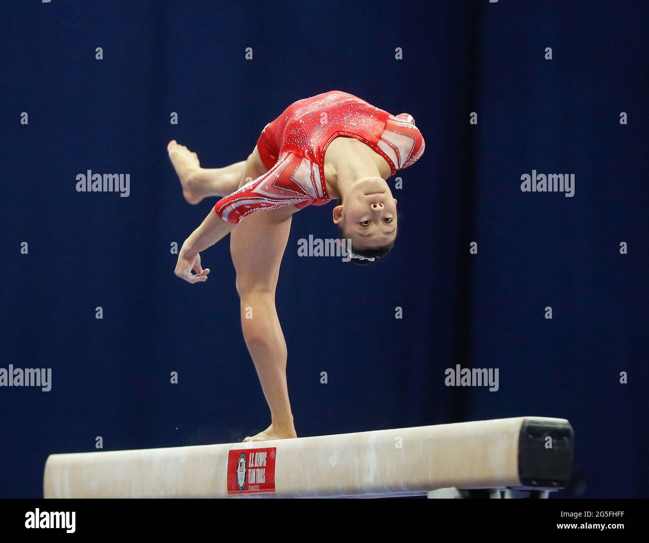 June 25, 2021: Leanne Wong performs on the balance beam during Day 1 of ...