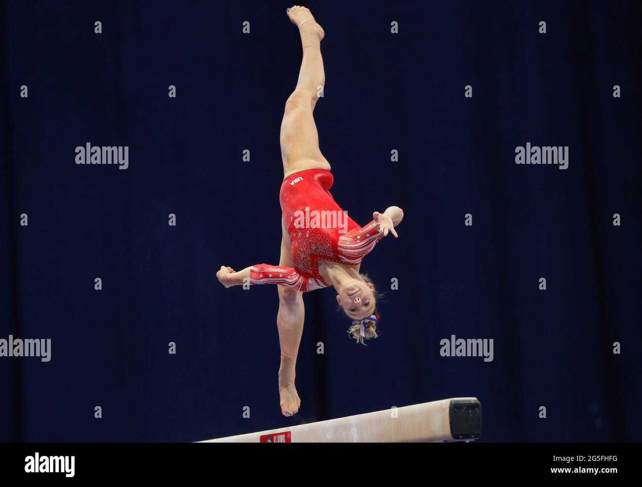 June 25, 2021: Ava Siegfeldt does a flip on the balance beam during Day ...