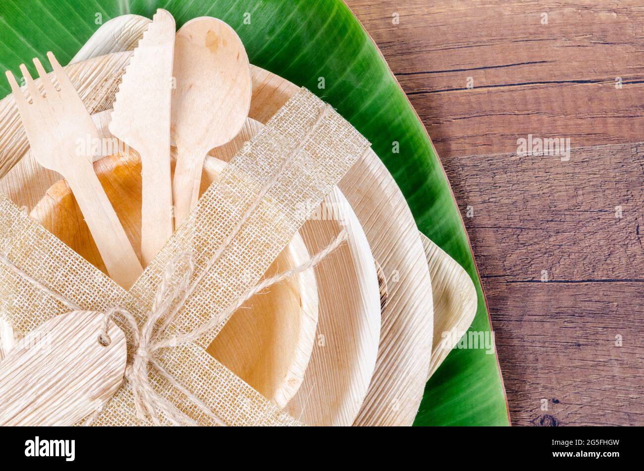 Kitchenware made from dried betel nut leaf palm, natural material. The ...