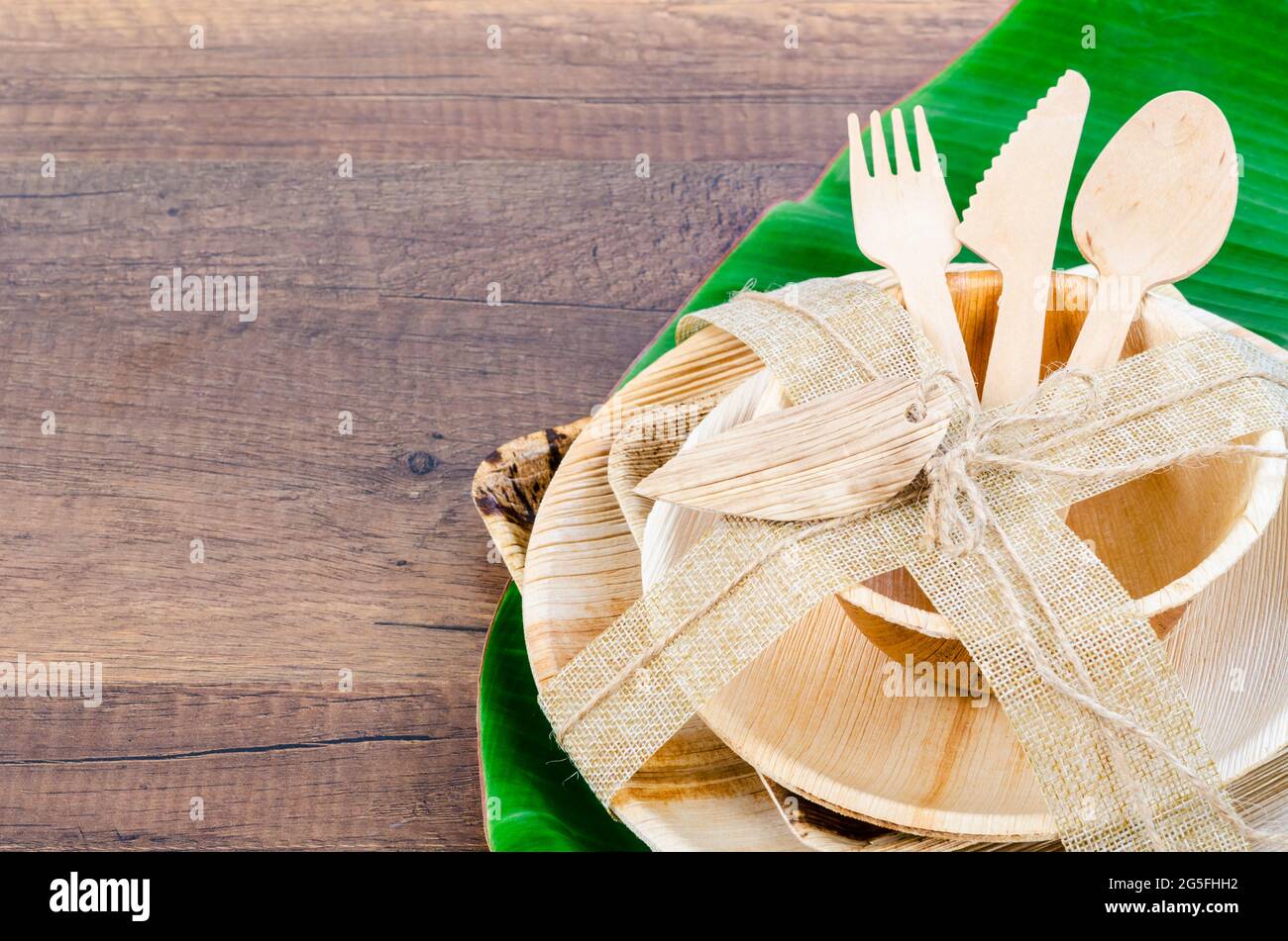 Kitchenware made from dried betel nut leaf palm, natural material. The ...