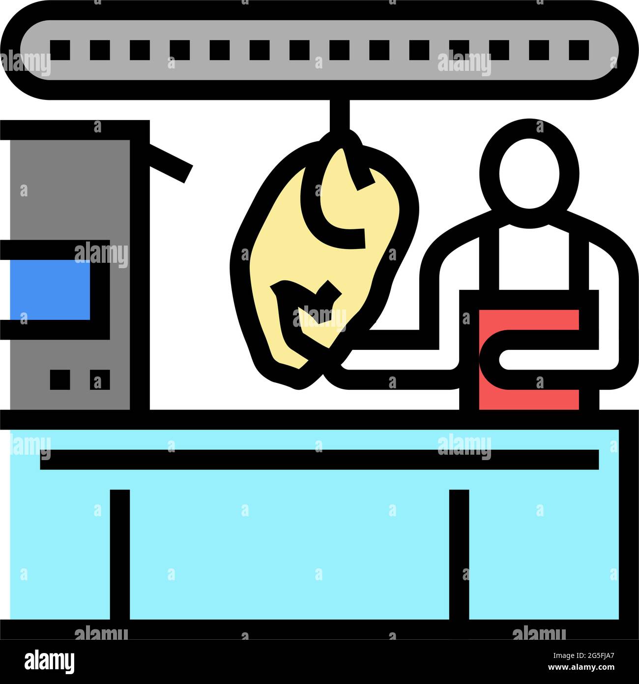 worker control chicken carcass in factory color icon vector ...