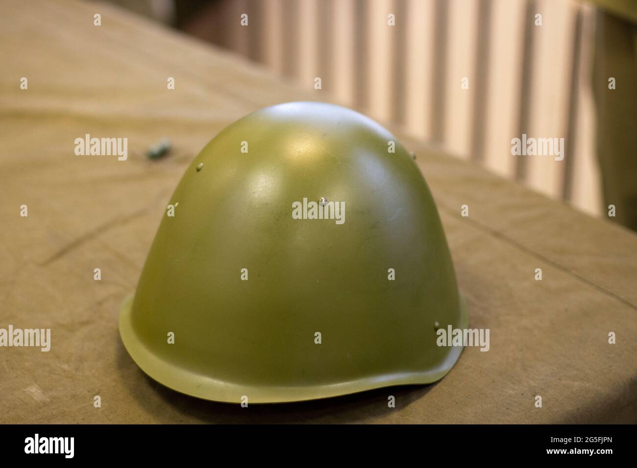 Military helmet of a Soviet soldier during the Second World War. Green ...