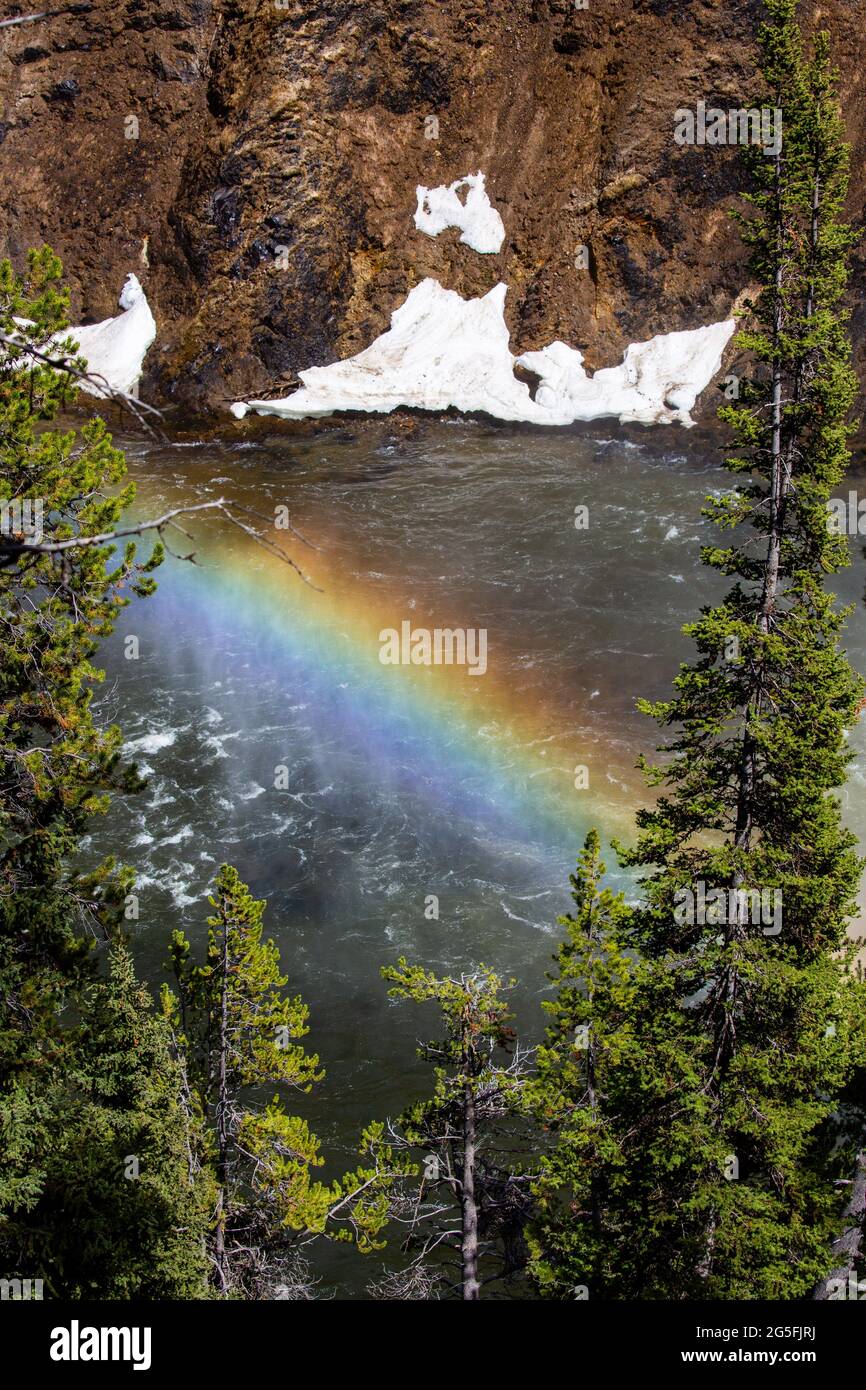 Rainbow at the Brink of the Upper Falls on the Yellowstone River ...