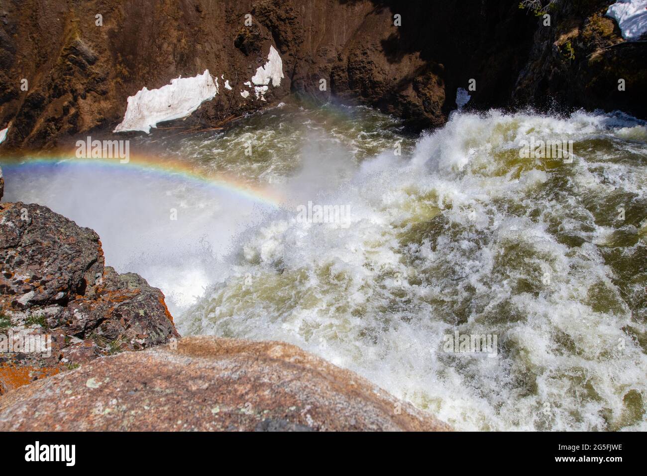 Rainbow at the Brink of the Upper Falls on the Yellowstone River ...