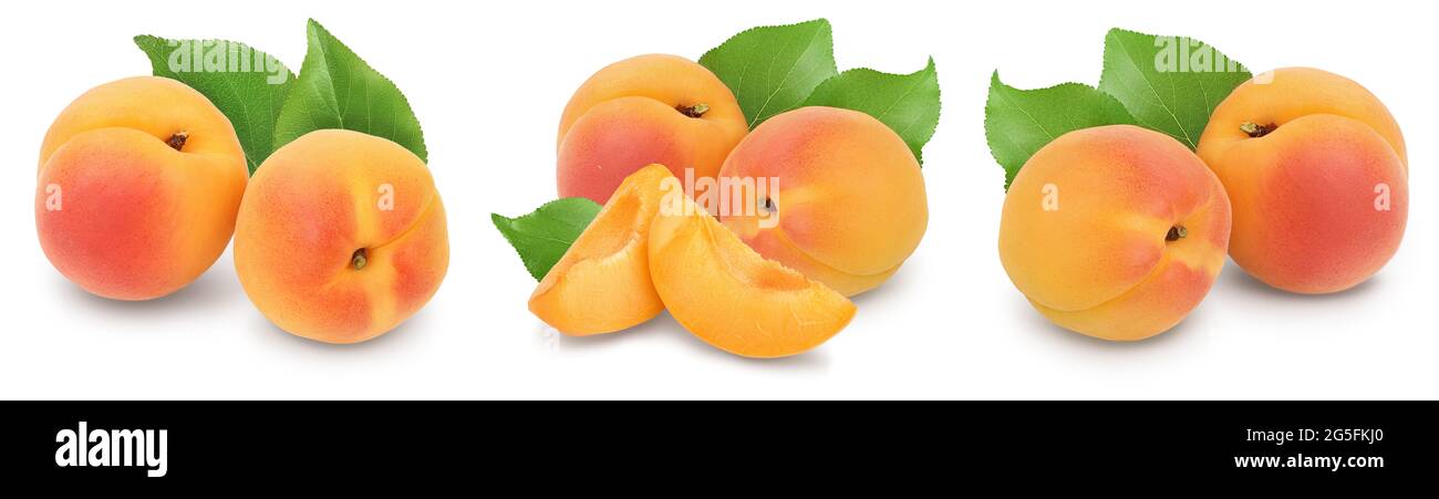 apricot fruit with half and slices isolated on white background with ...