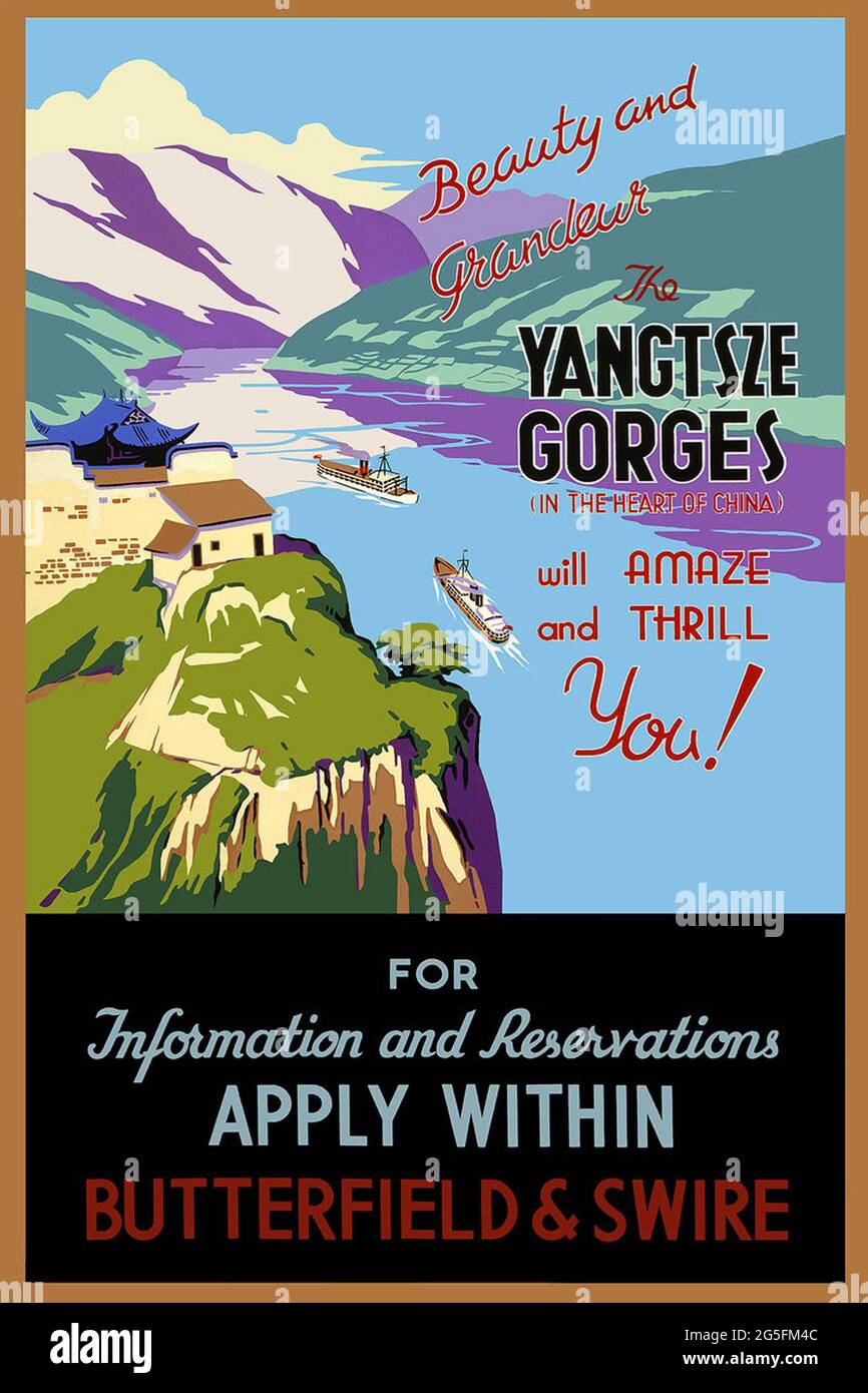 A vintage travel poster for the Yangtze Gorges in China Stock Photo - Alamy
