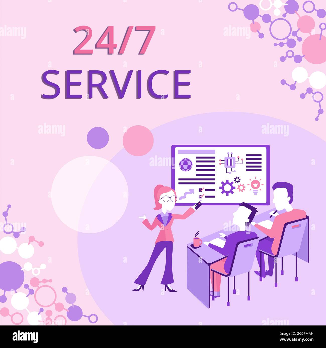 Hand writing sign 24 on 7 Service. Concept meaning providing an ...