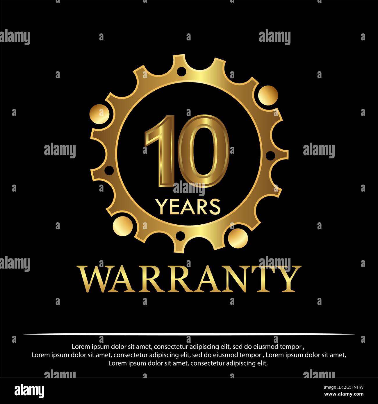 Ten years warranty golden label on black background - Vector Stock ...