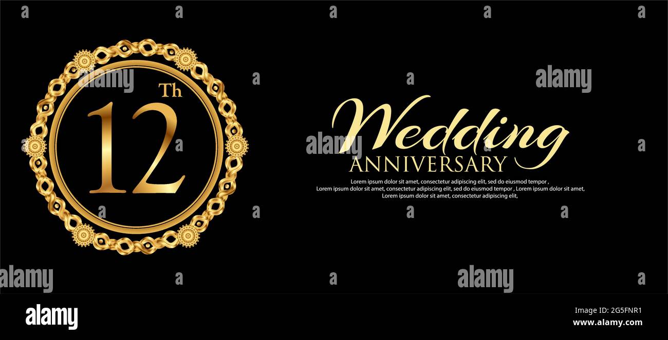 Twelve years anniversary golden. anniversary template design for banner ...