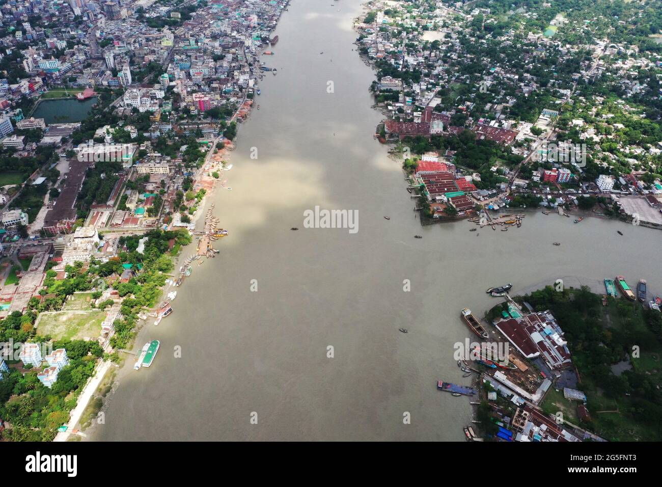 Khulna, Bangladesh - June 10, 2021: The bird's-eye view of Rupsha River ...