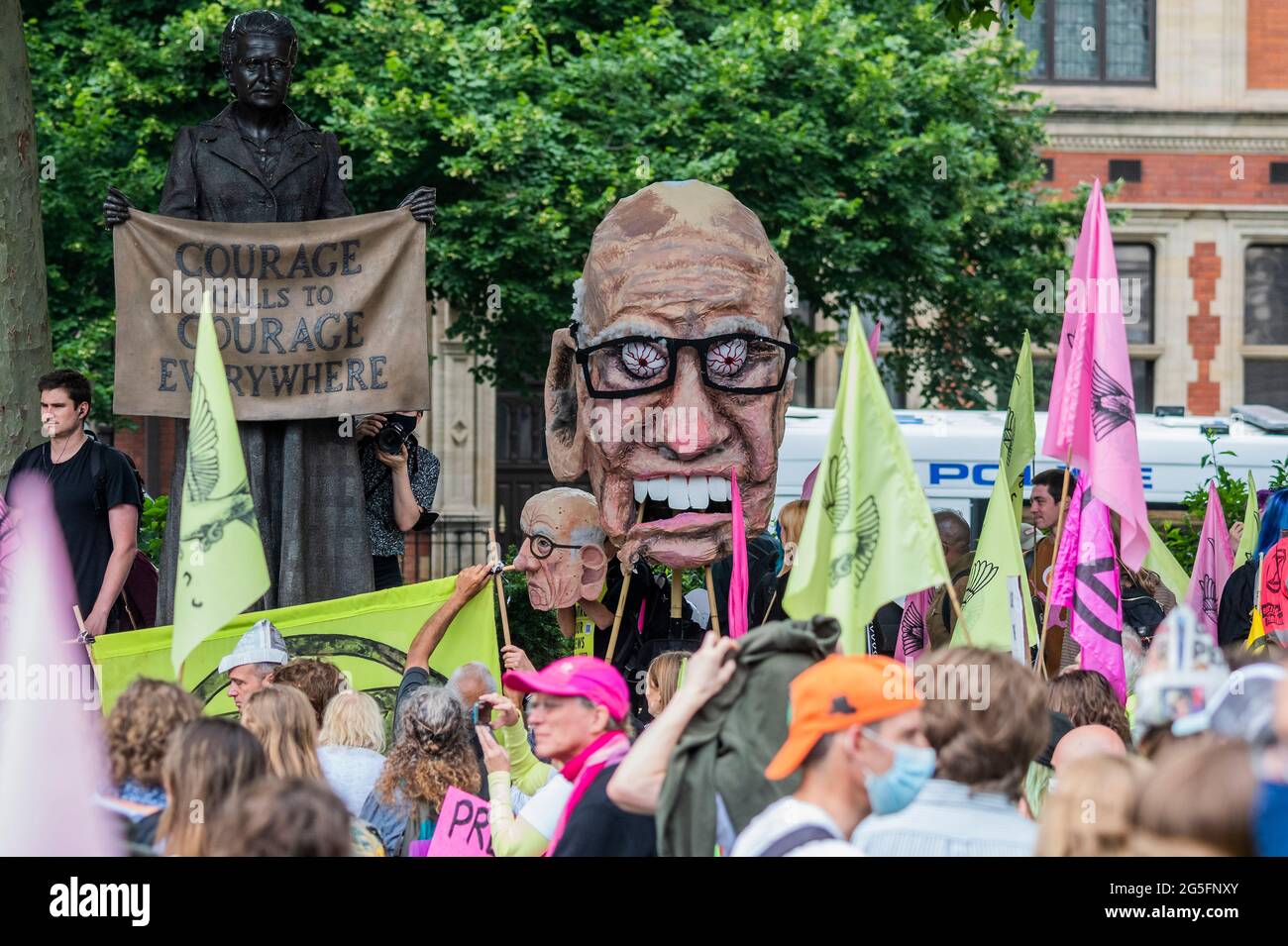 London, UK. 27th June, 2021. Papier Mache heads of the main media ...