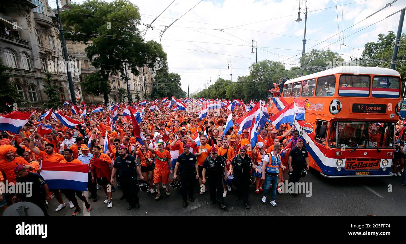 Netherlands fans ahead of the UEFA Euro 2020 round of 16 match held at ...