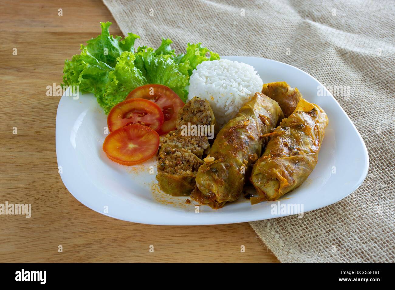 Arabic food. Appetizing cabbage rolls with rice and ground beef Stock ...